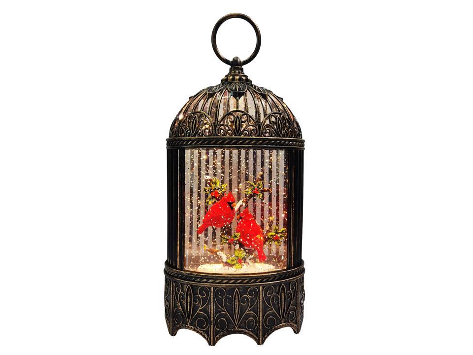 Deco N. Xmas LED Water Spinning Lantern w/Cardinal Decor, brown box