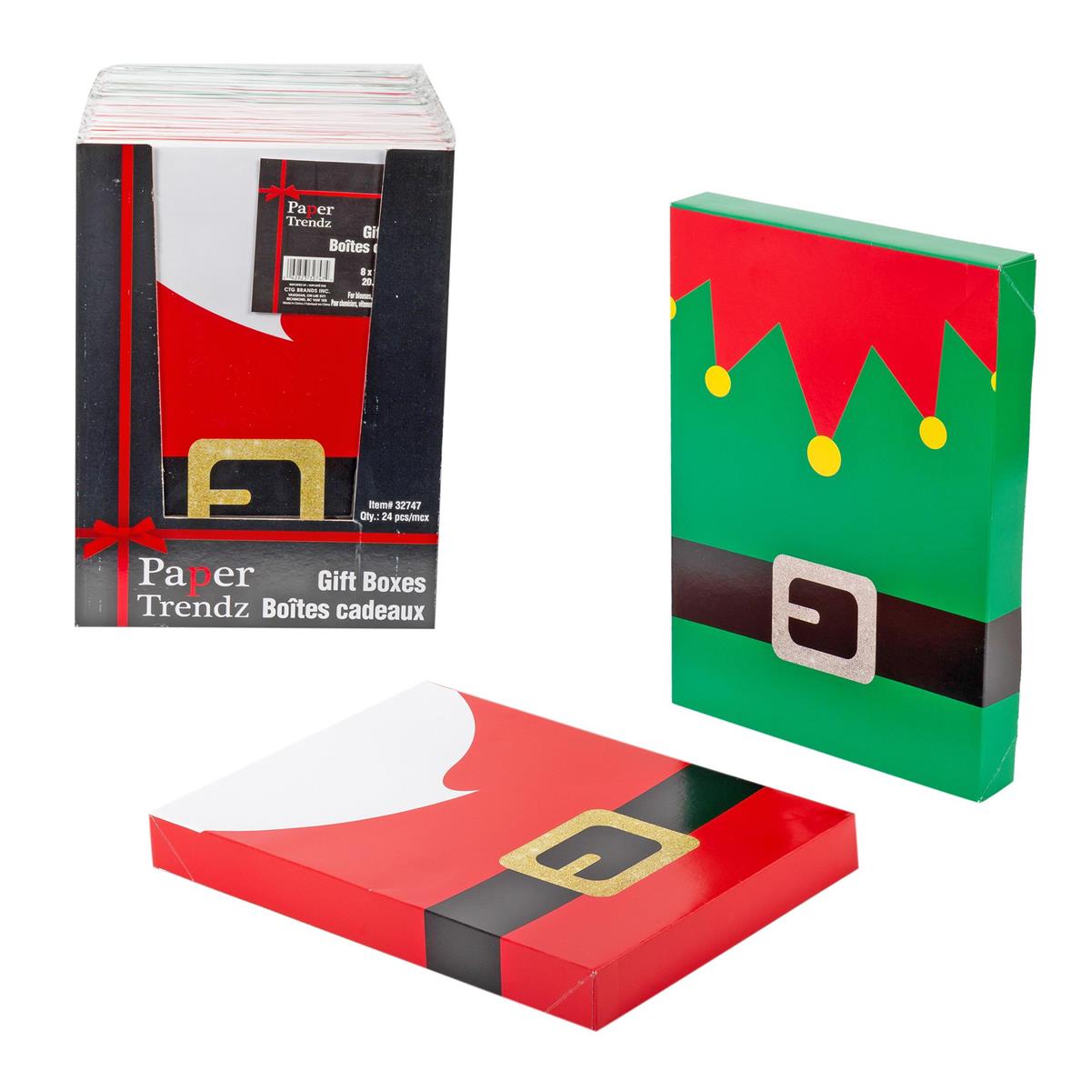 Paper T. Xmas 3pk Foldable Gift Boxes, Small, 2/S, 11"x8x1.25"