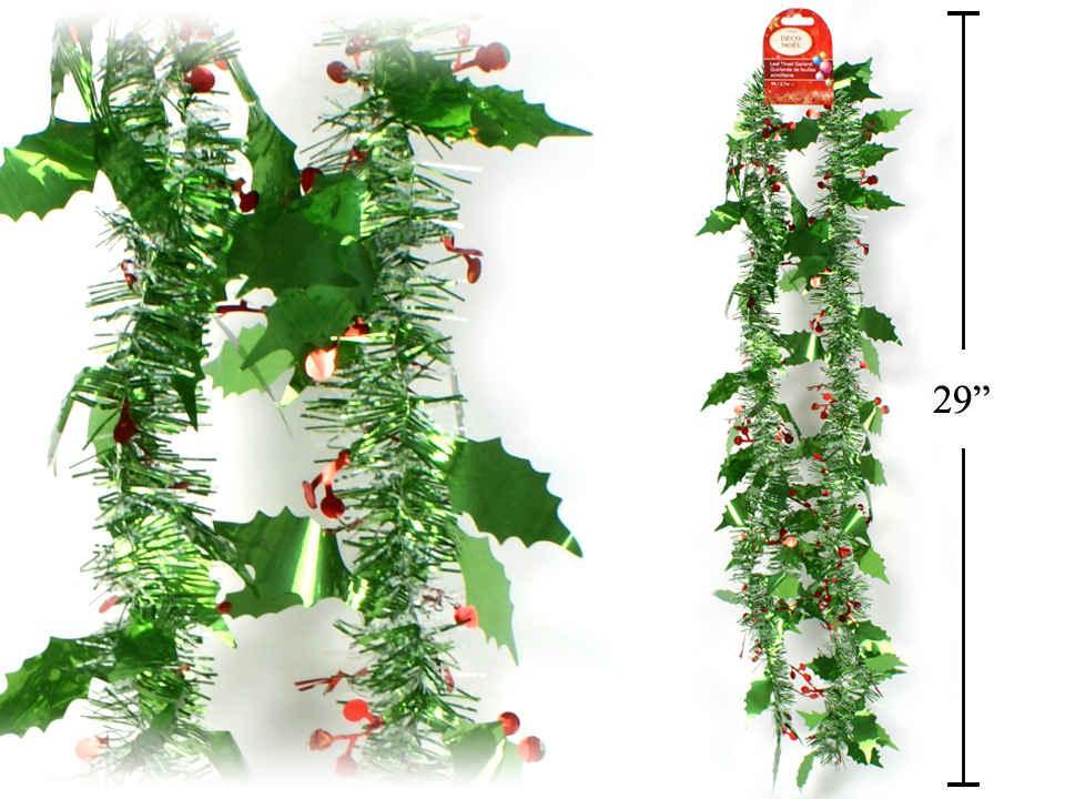 Deco N 9ftx3ply Holly/Leaf Tinsel Garland, header (ES84614)