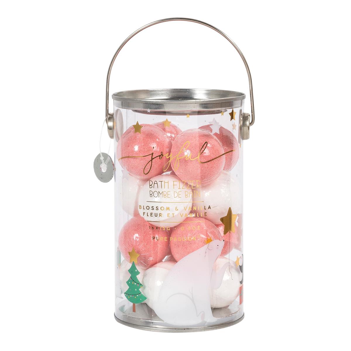 Pure Passion Xmas 16pc Bath Fizzer PVC Pail, 15g . Label