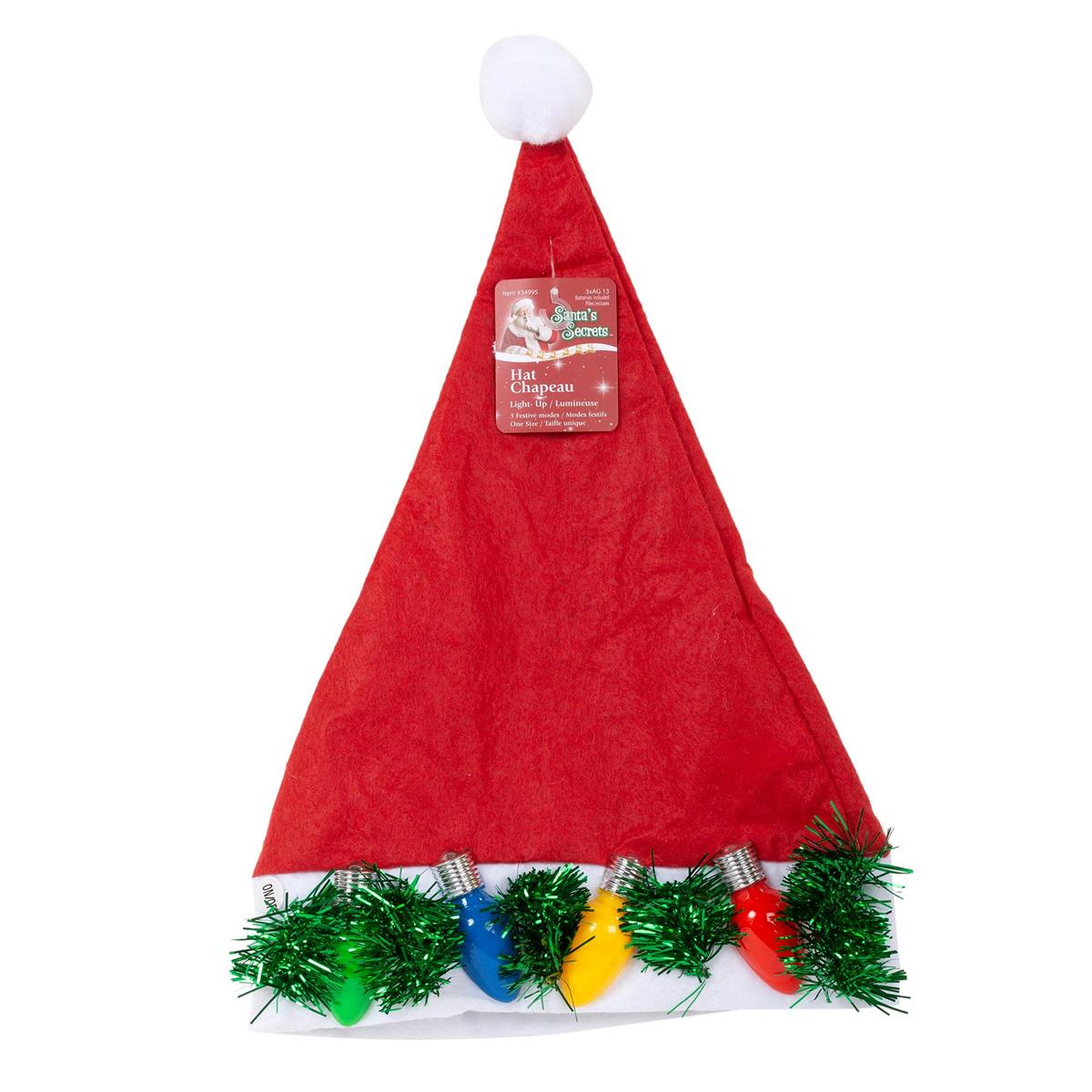 S.Secrets 4xLED Light-Up Xmas Santa Hat w/Bulbs & Tinsel, cht
