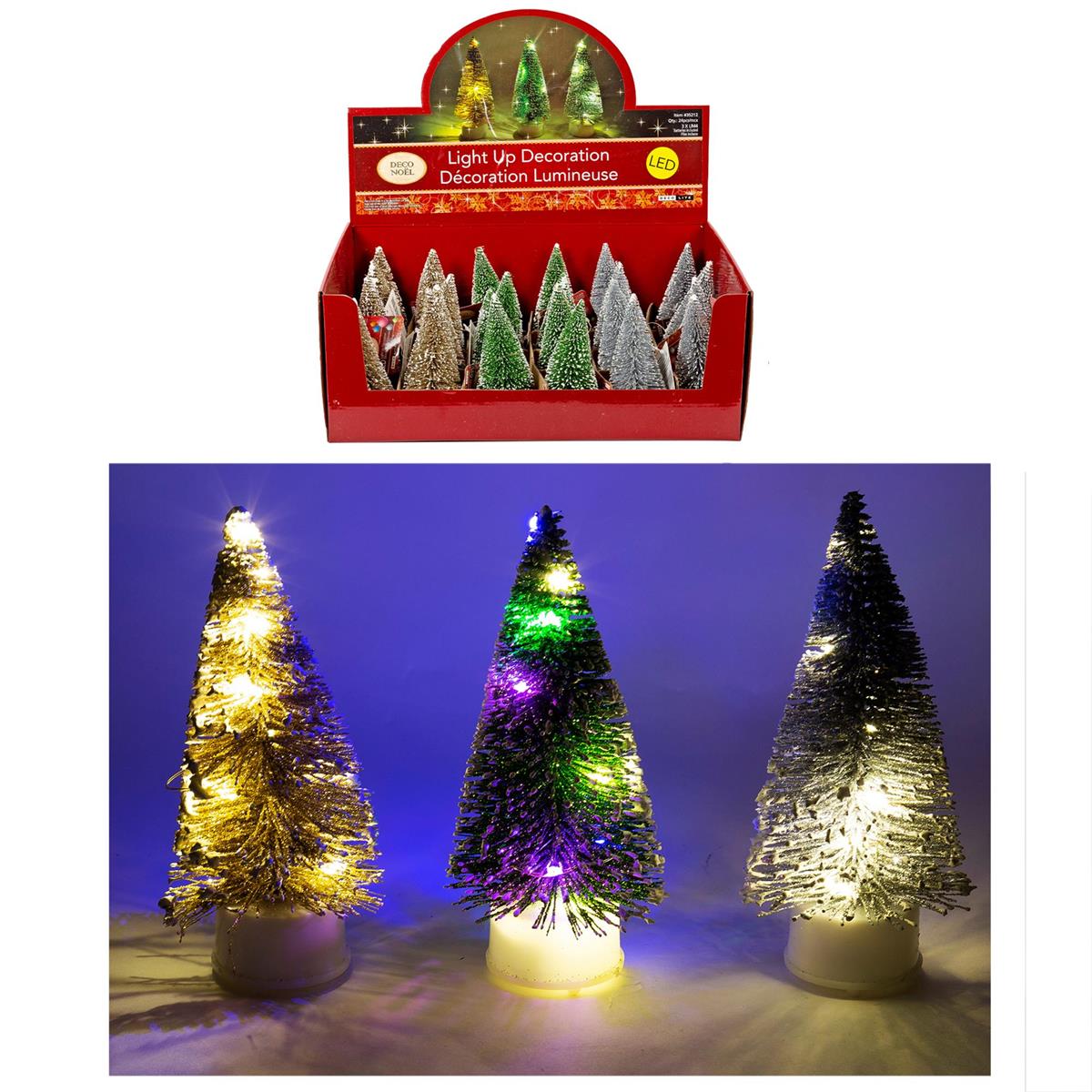 Deco N. 5" Xmas LED Pine Tree Tabletop Decor, 3/S, 24/PDQ