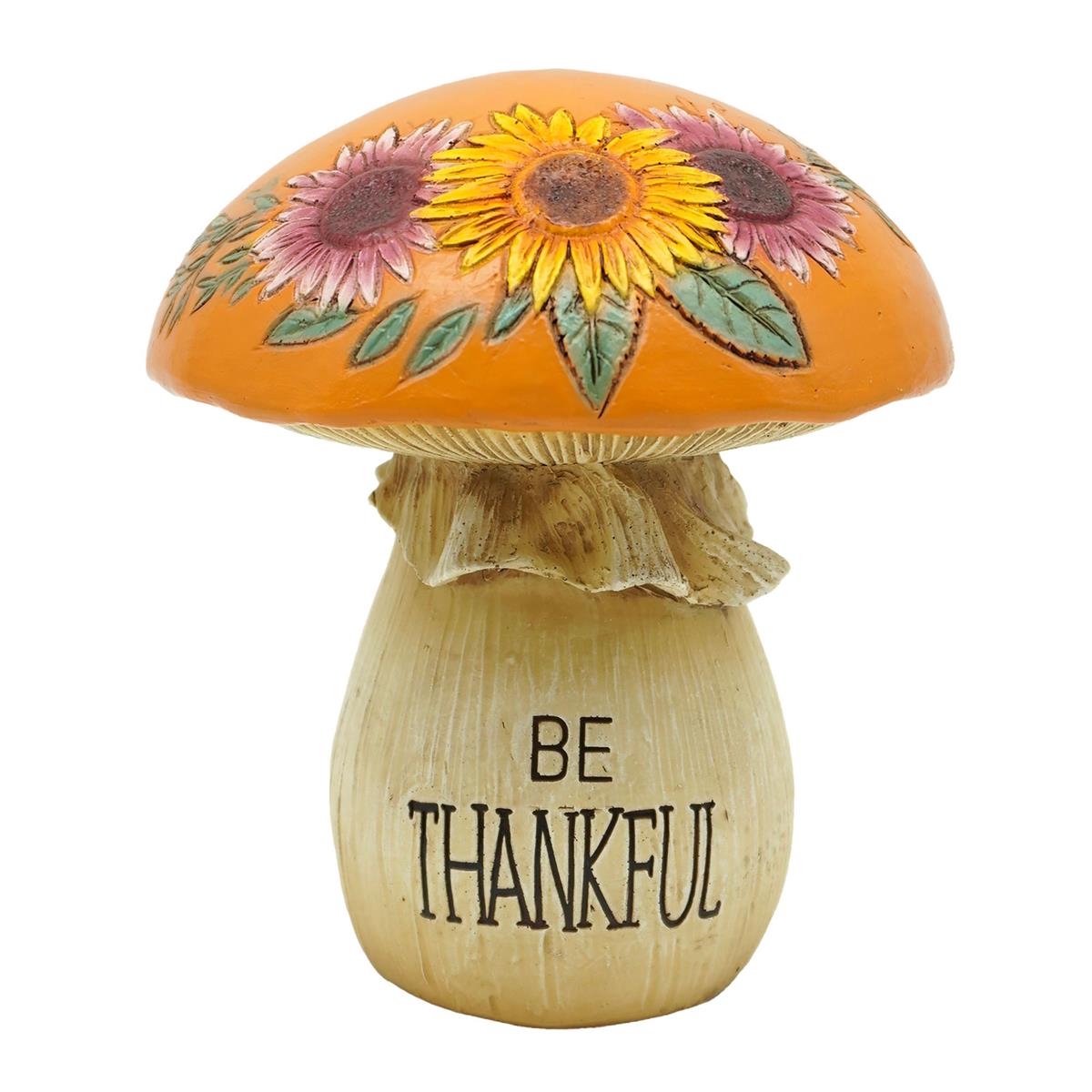 Harvest "Be Thankful" Polyresin Mushroom DÃ©cor, 6.3"H,brown box