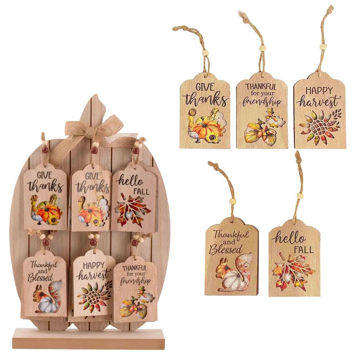 Harvest MDF Tag Ornament w/Pumpkin Display, 5asst.,20/Display
