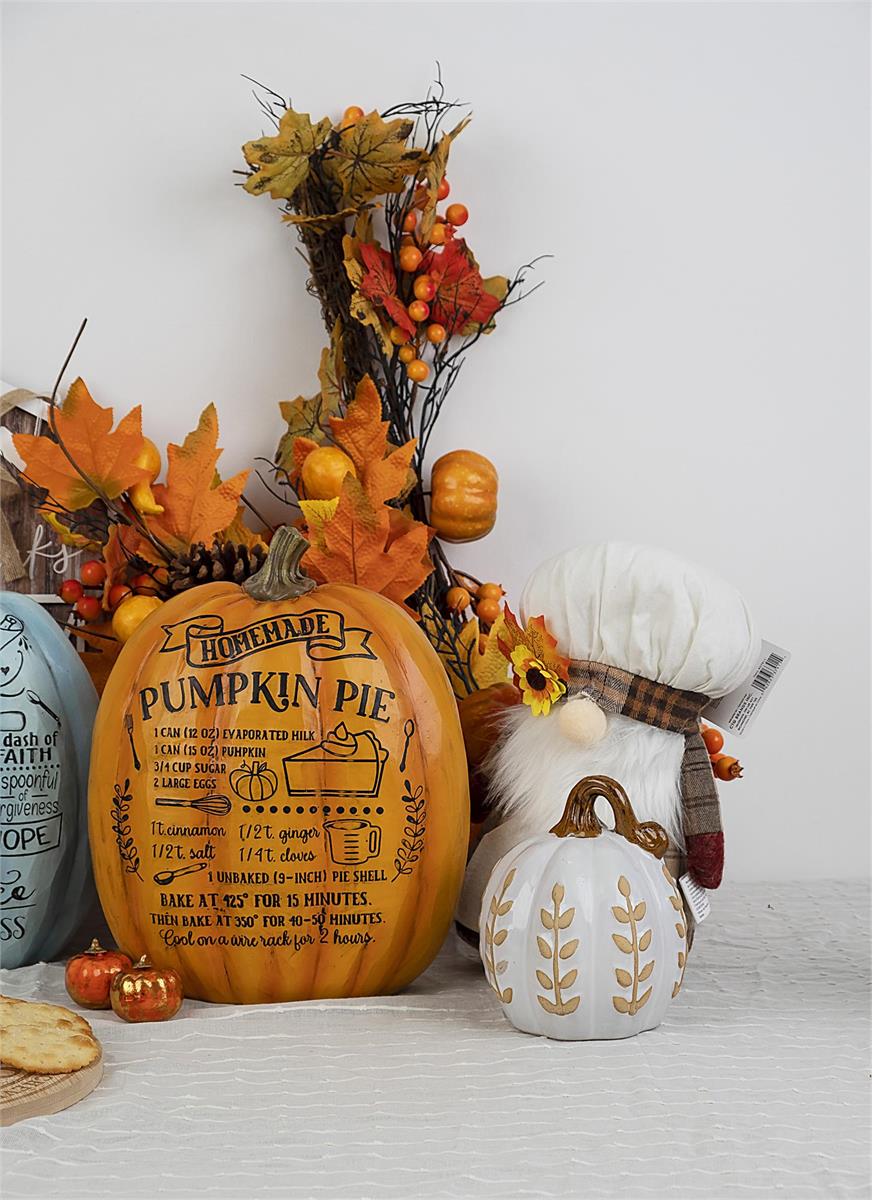 Harvest 11.6" Polyresin "Pumpkin Pie Recipe" Pumpkin DÃ©cor,cht