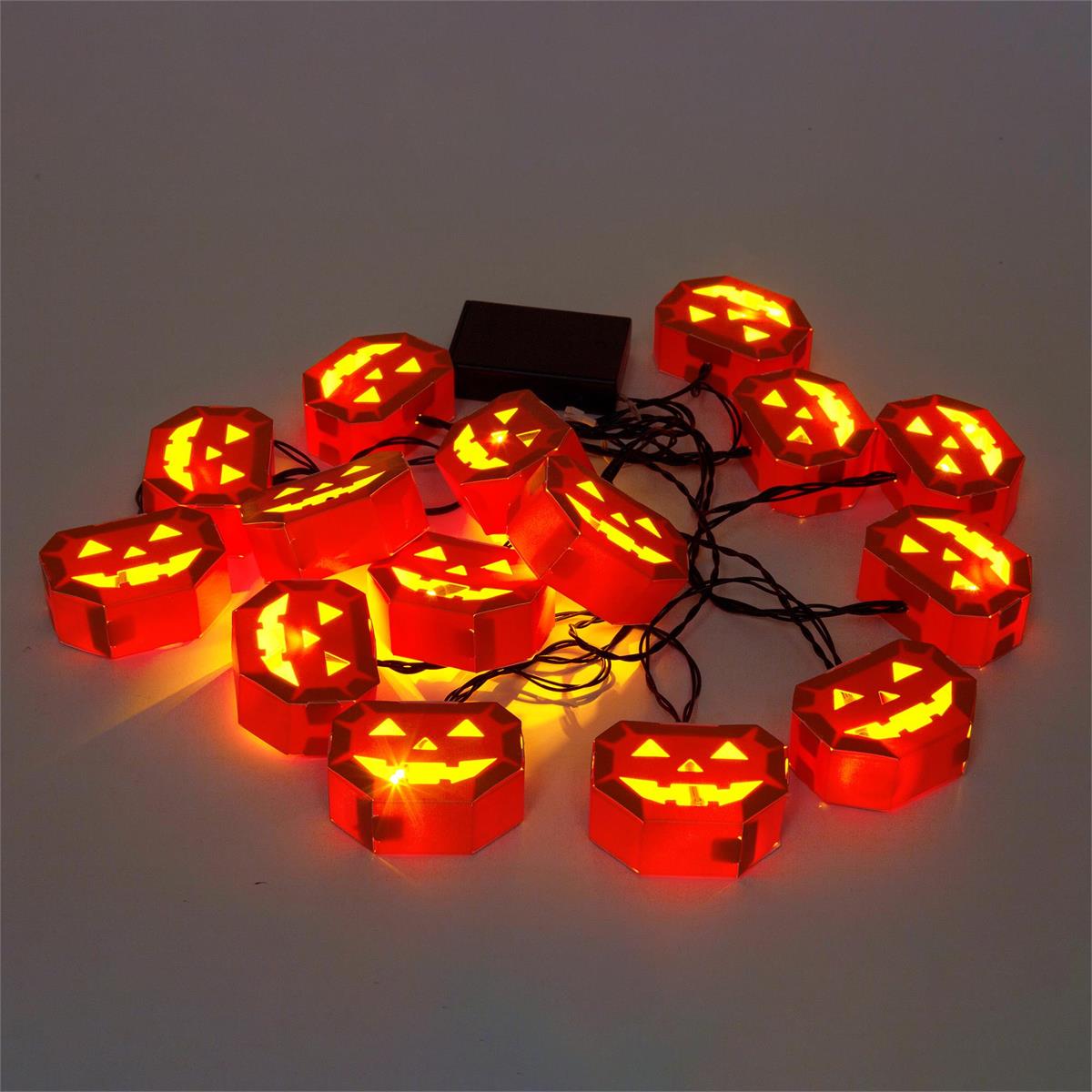G.Ghouls B/O 15 LED Pumpkin String Lights, Try Me Box w/belly band