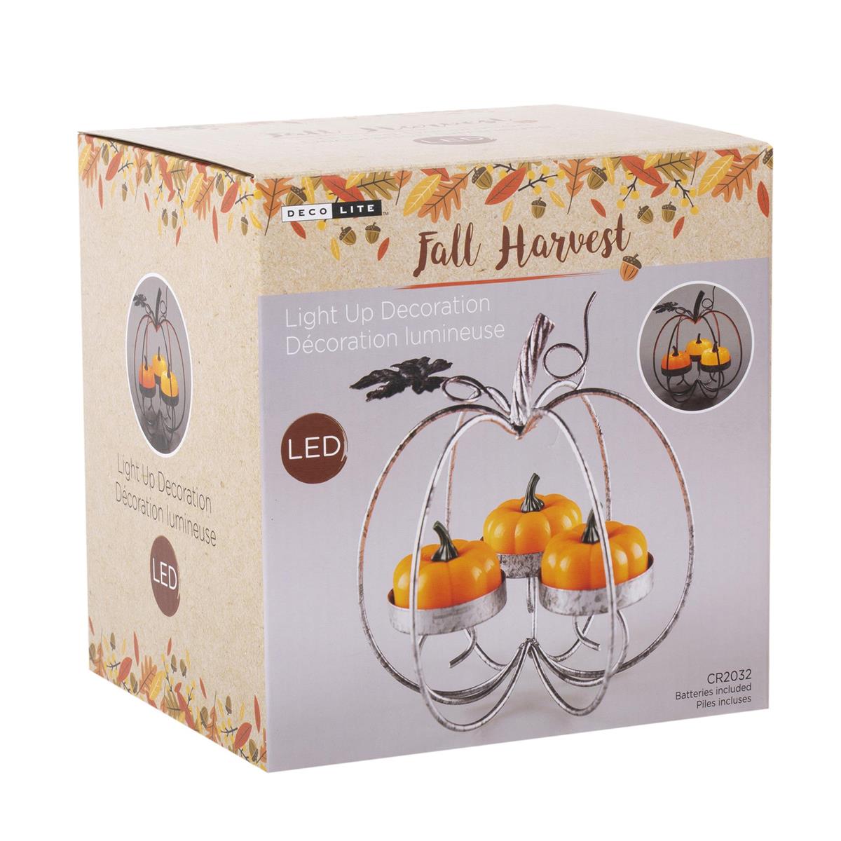 Harvest Metal Wire Pumpkin w/3 LED Pumpkin Tealights, 6.2"x6.3", c/box