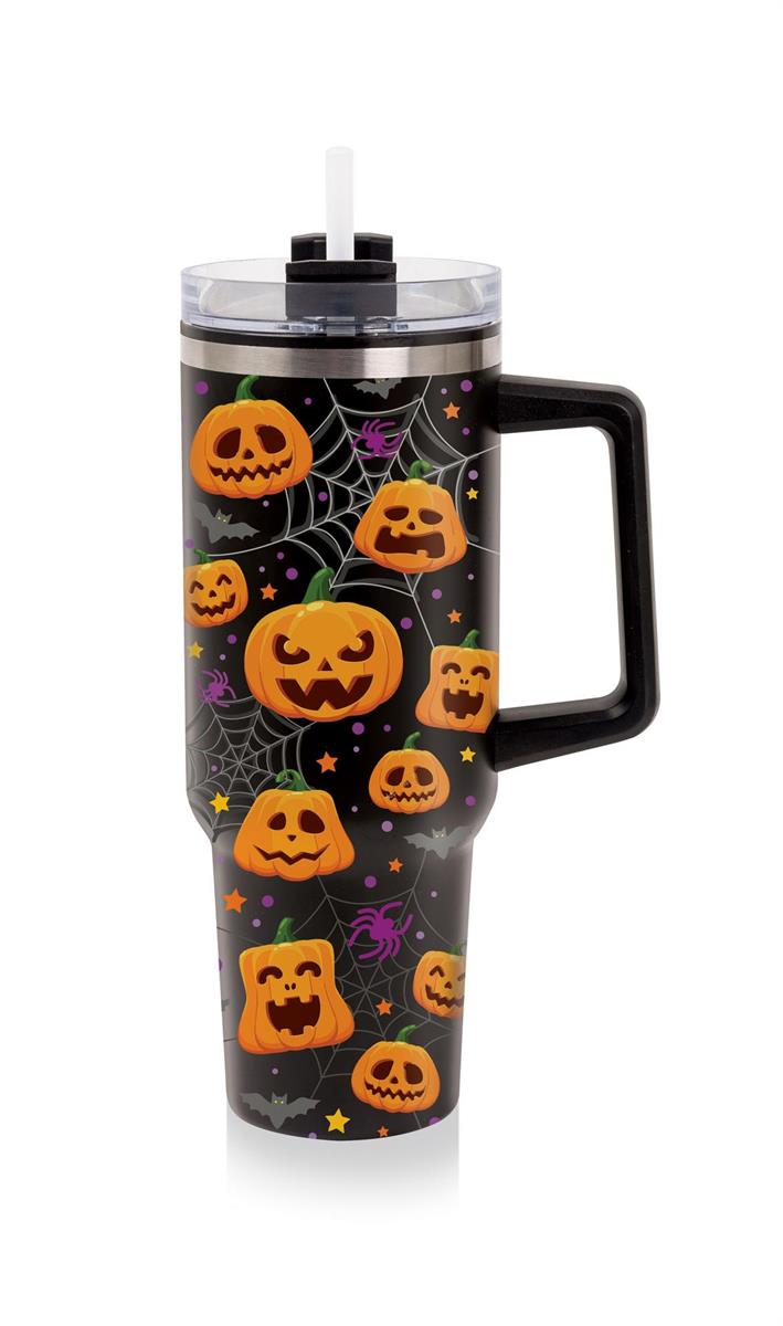 Hween. 40oz Double Wall SS Tumbler w/Plastic Liner & Straw, Hang Tag