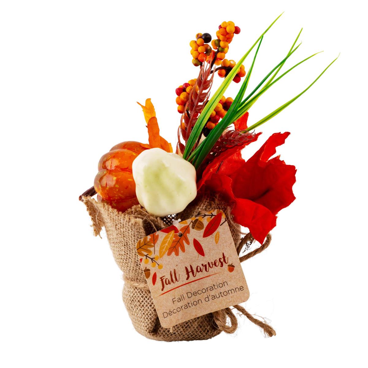 Harvest 8"H Floral Tabletop Decor w/Burlap Base Wrap, 2/S, cht