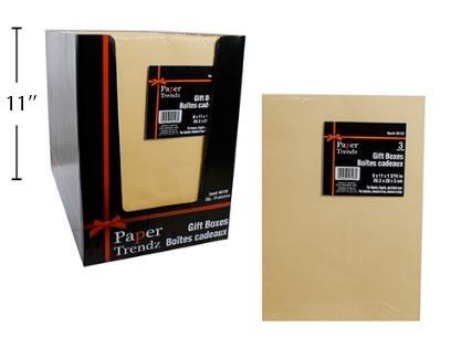 Paper T. 3pk Foldable Kraft Gift Box Small,11"x8"x1.25", 24/DPT, lbl