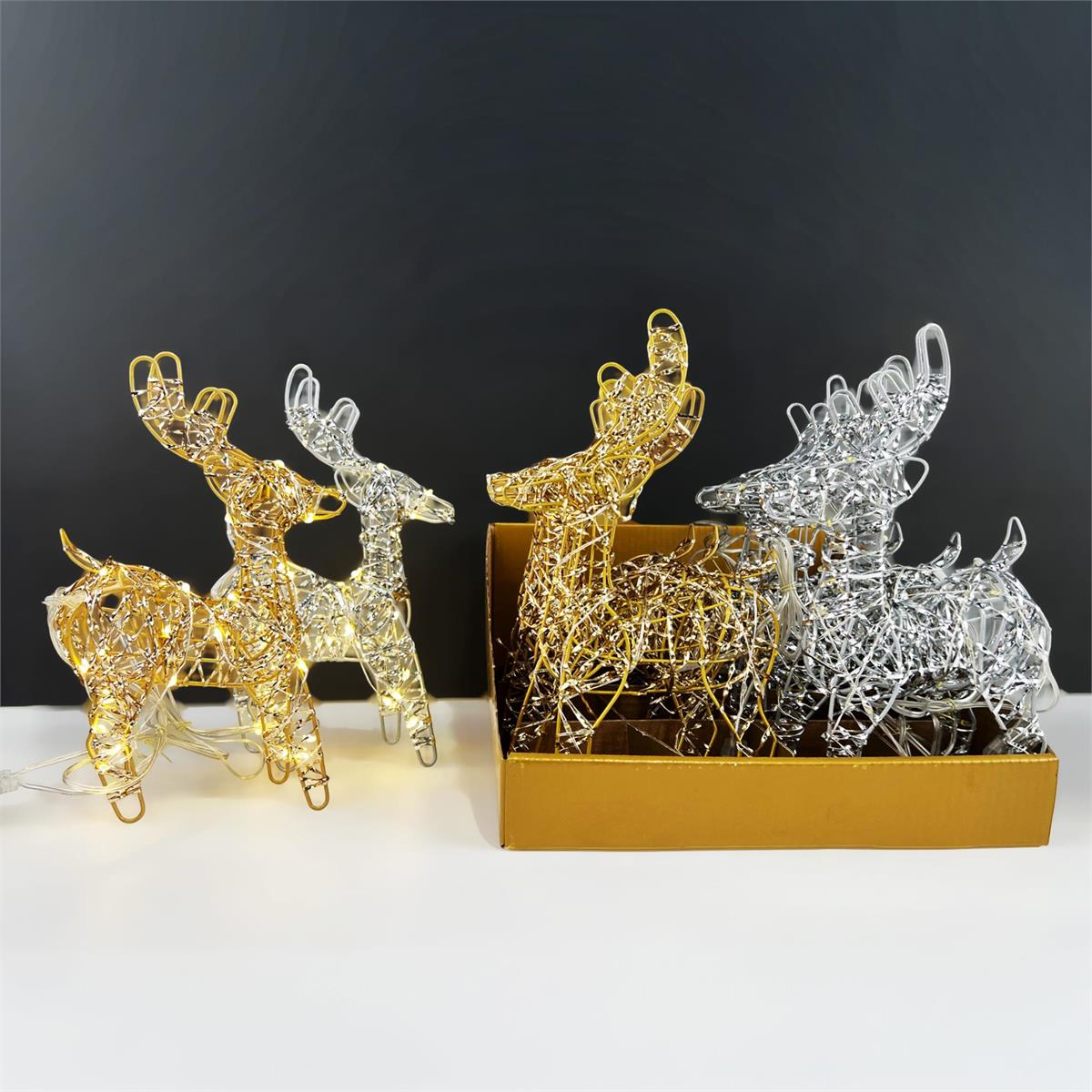 Deco L. Xmas 9" PET Wire LED Light Up Reindeer, Powered by USB, Gold ...
