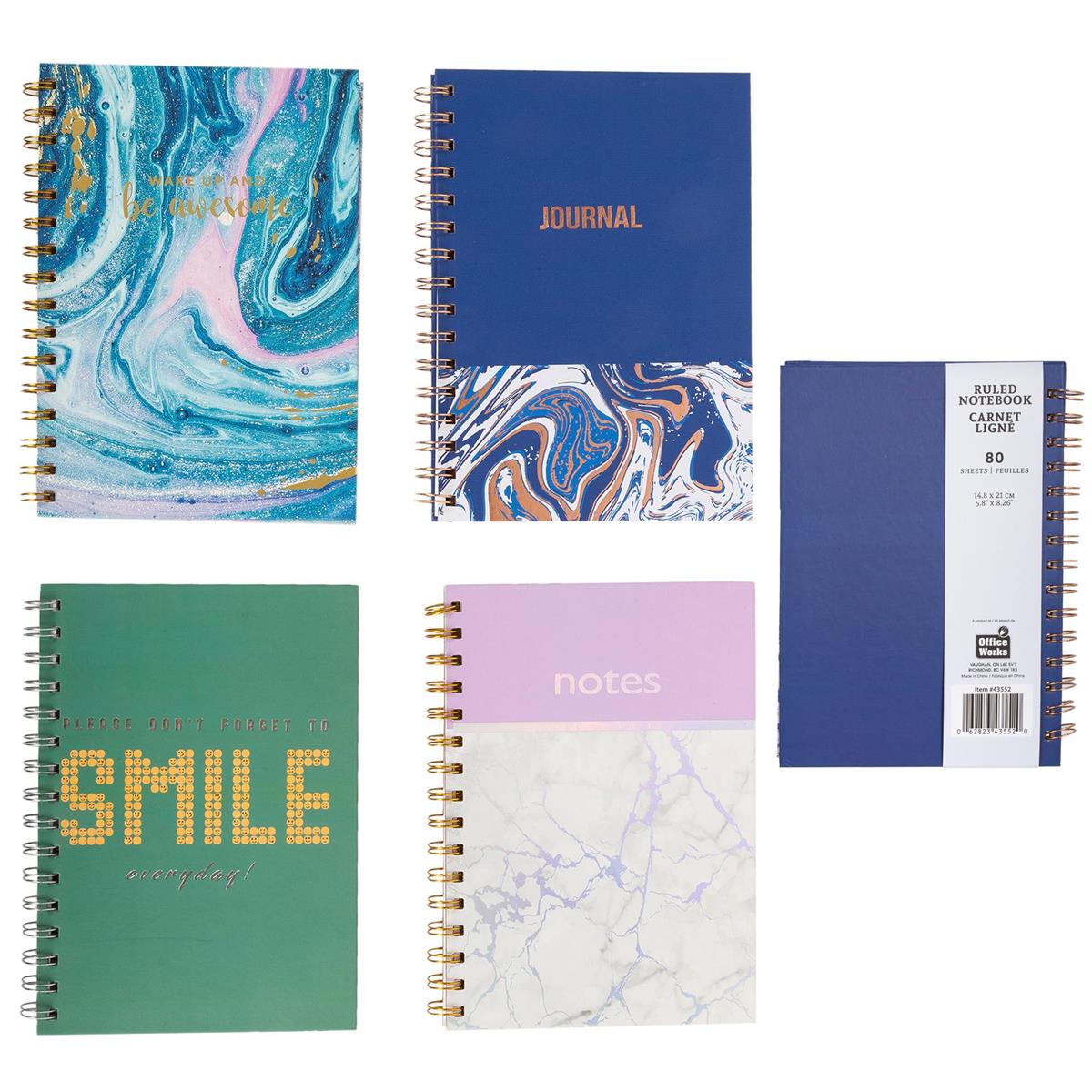 5.8" x 8.26" Foil Laser Spiral, ruled Notebook 4 styles, 80s,70g, hard ...