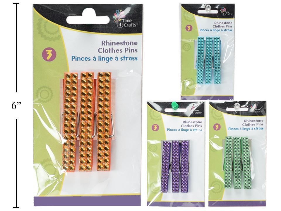 T4C, 3-pc Rhinestone Clothes Pins, 4C, opp bag + insert