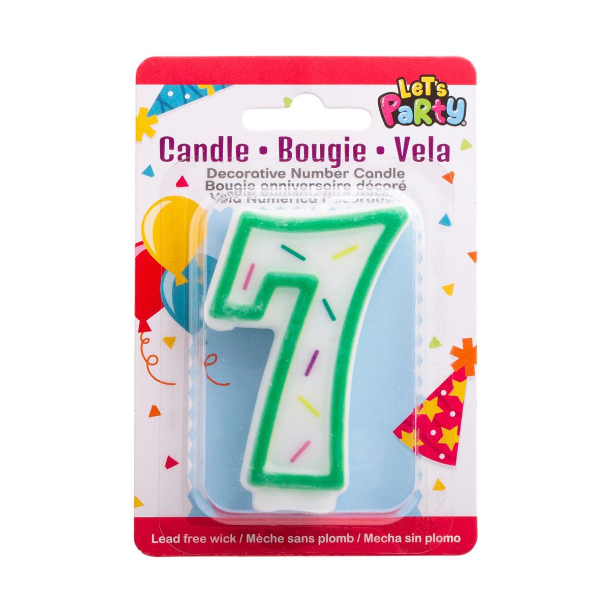 Let's Party, # 7 Numeral Candle, 3"H, b/c (A201507)