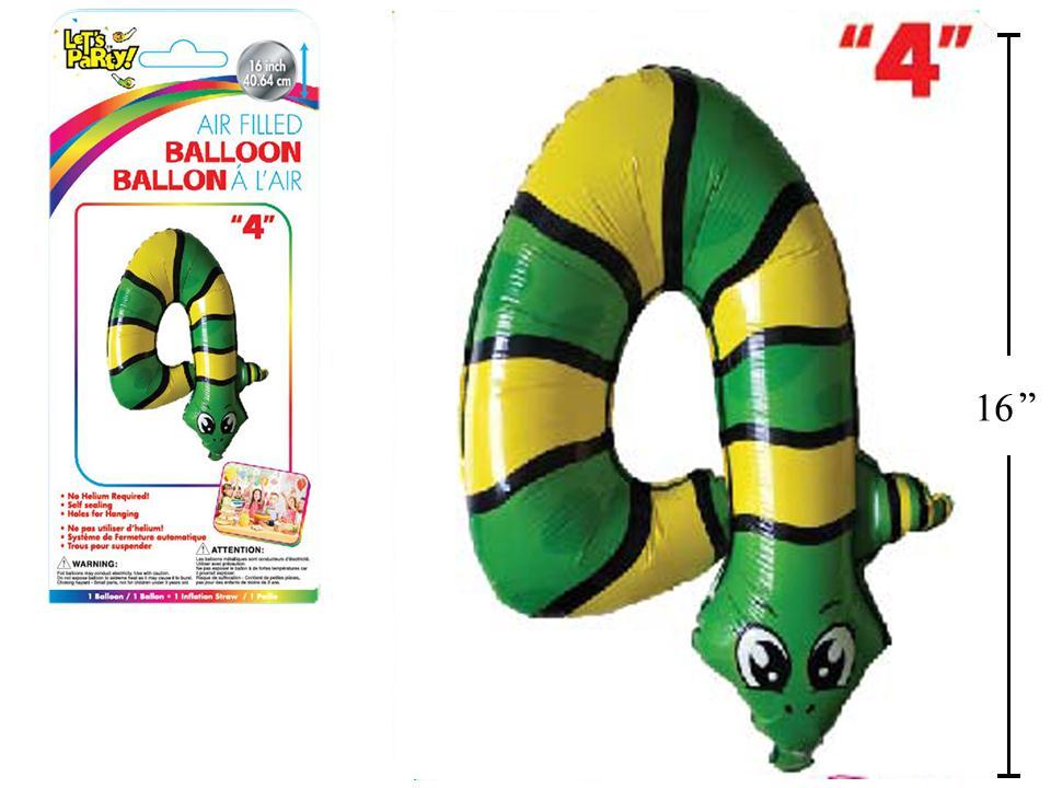Let's Party, Kid's "4" Air Filled Balloon, snake, 16", polybag+