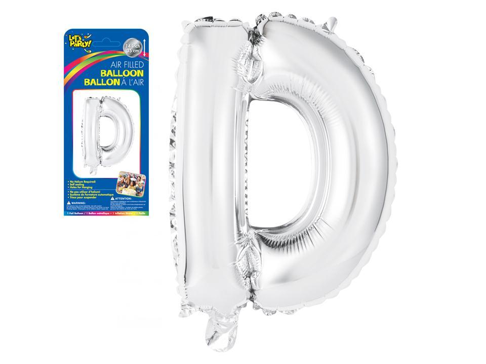Let's Party "D" Silver Air Filled Balloon, 14" Polybag w/insert
