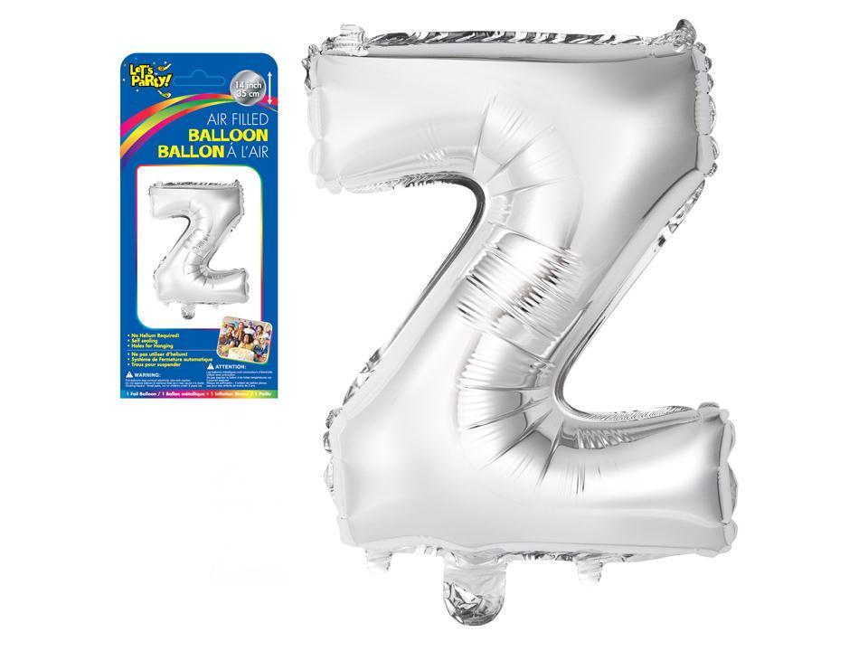 Let's Party "Z" Silver Air Filled Balloon, 14" Polybag w/insert