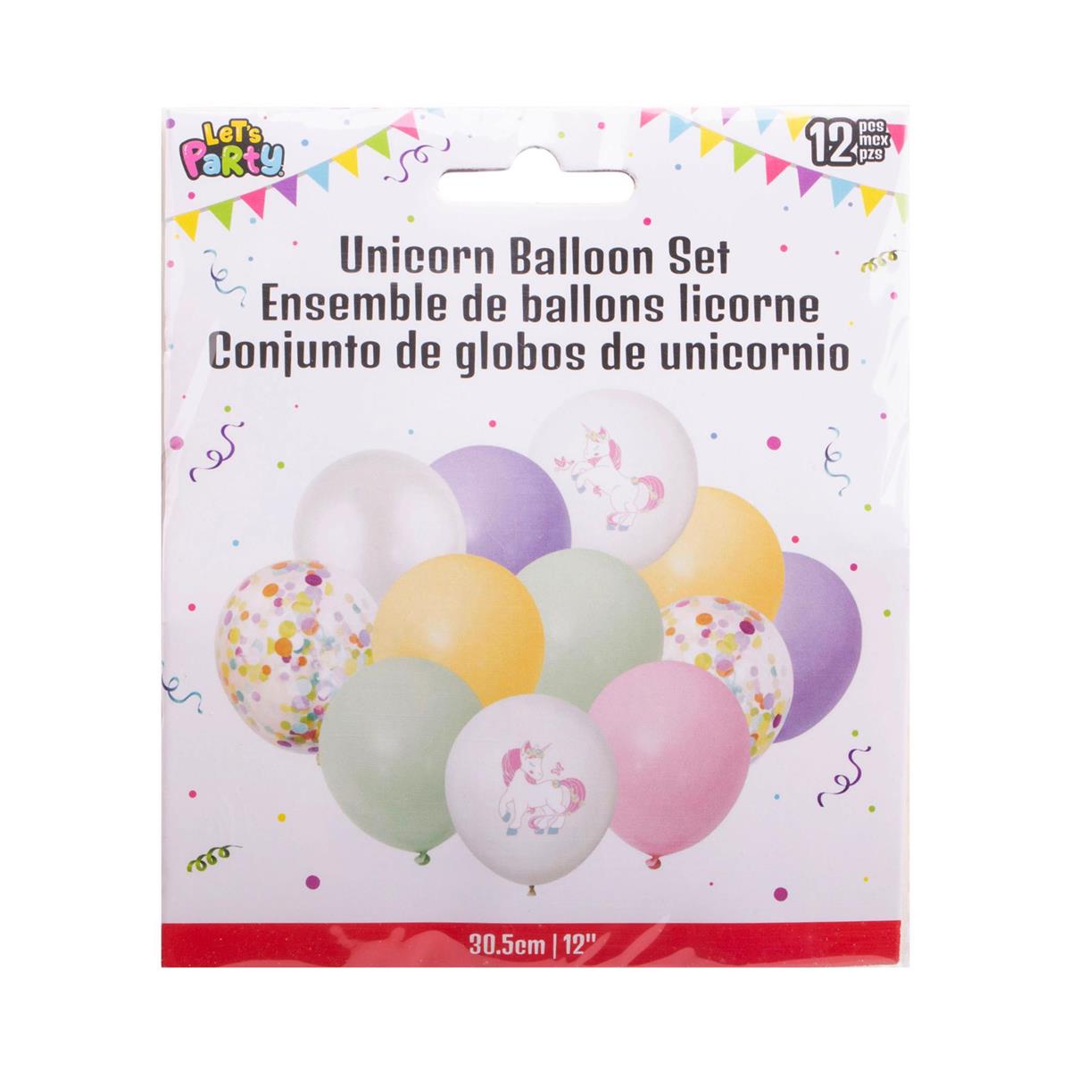 Let's Party,12-pc U-corn 12"Balloon Set, insert card+polybag