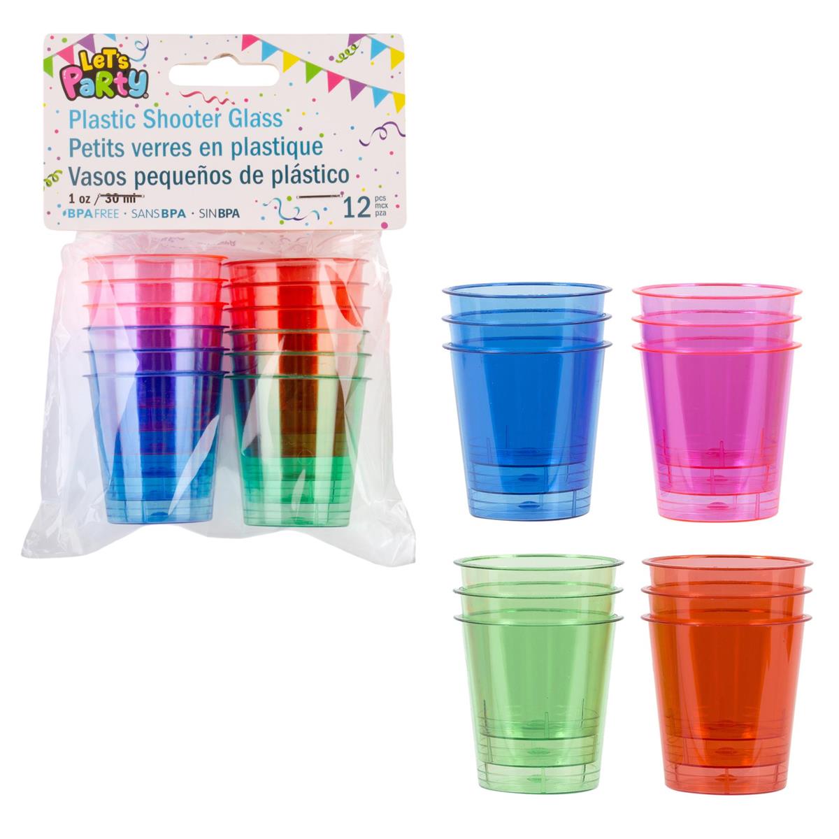 Let's Party 12 pcs Plastic Shooter Glass, 4 col., PBH