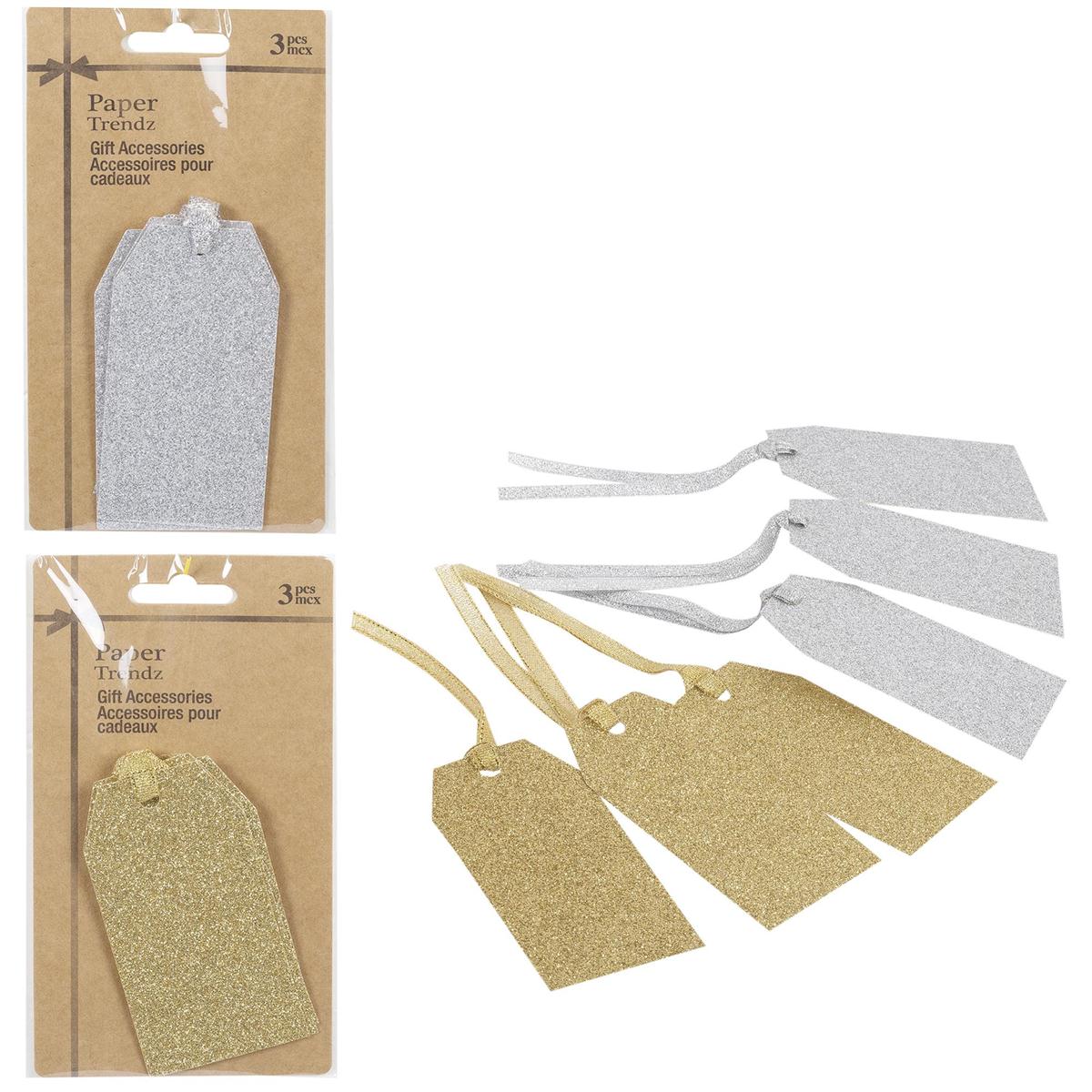 Paper T. 3pcs Glitter Gift Tag, 2 Colours, polybag + kraft card