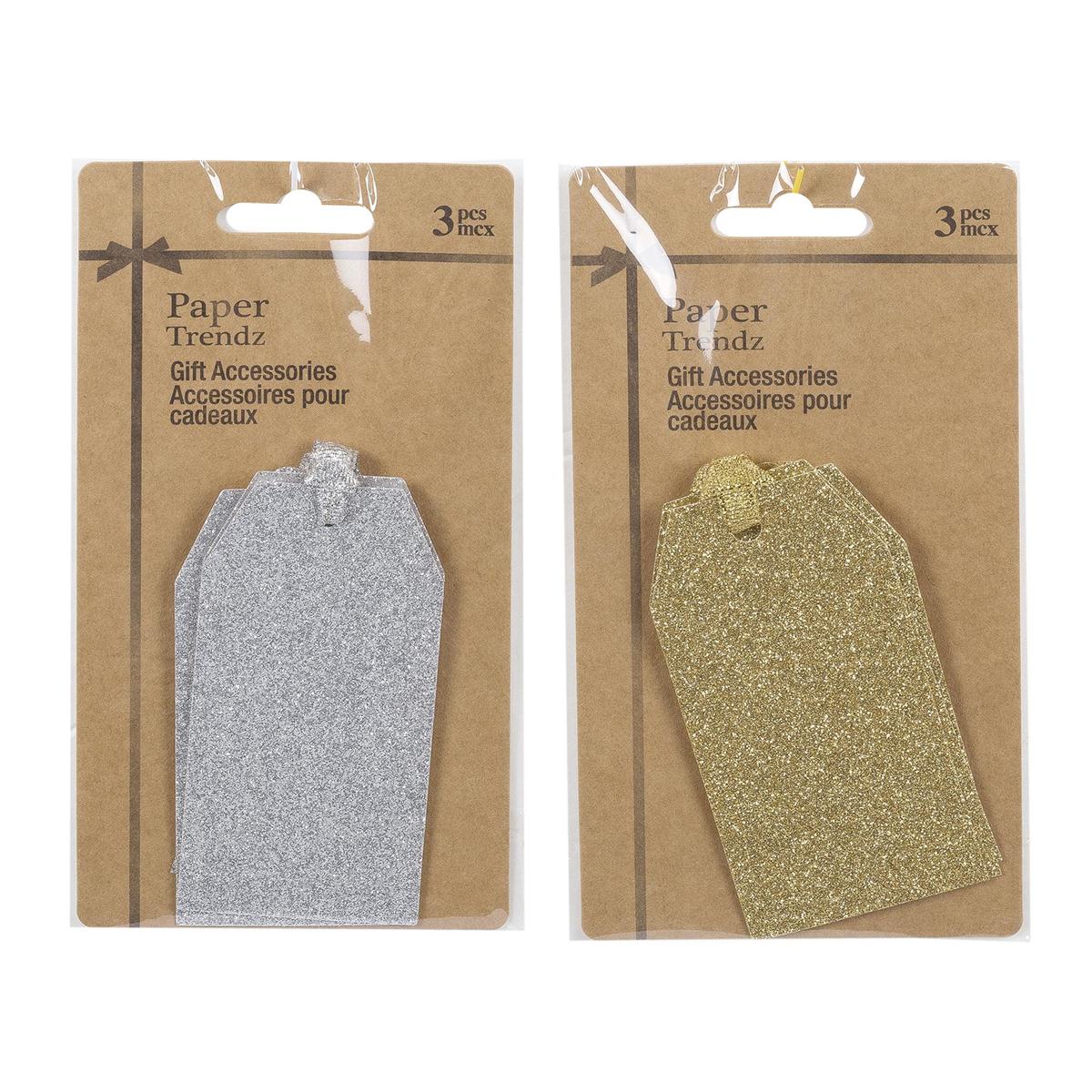 Paper T. 3pcs Glitter Gift Tag, 2 Colours, polybag + kraft card