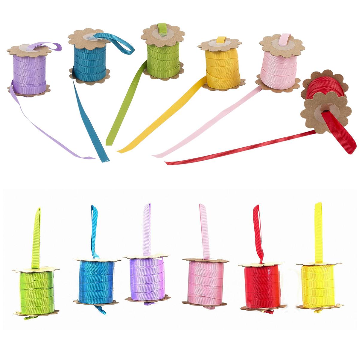 Paper T. 5M Grosgrain Fabric Ribbon, 6 Colours, Assorted