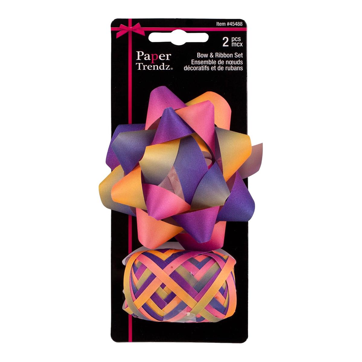 Paper T. Bow/Ribbon Set, Rainbow, 4" Bow+10m Ribbon, backer