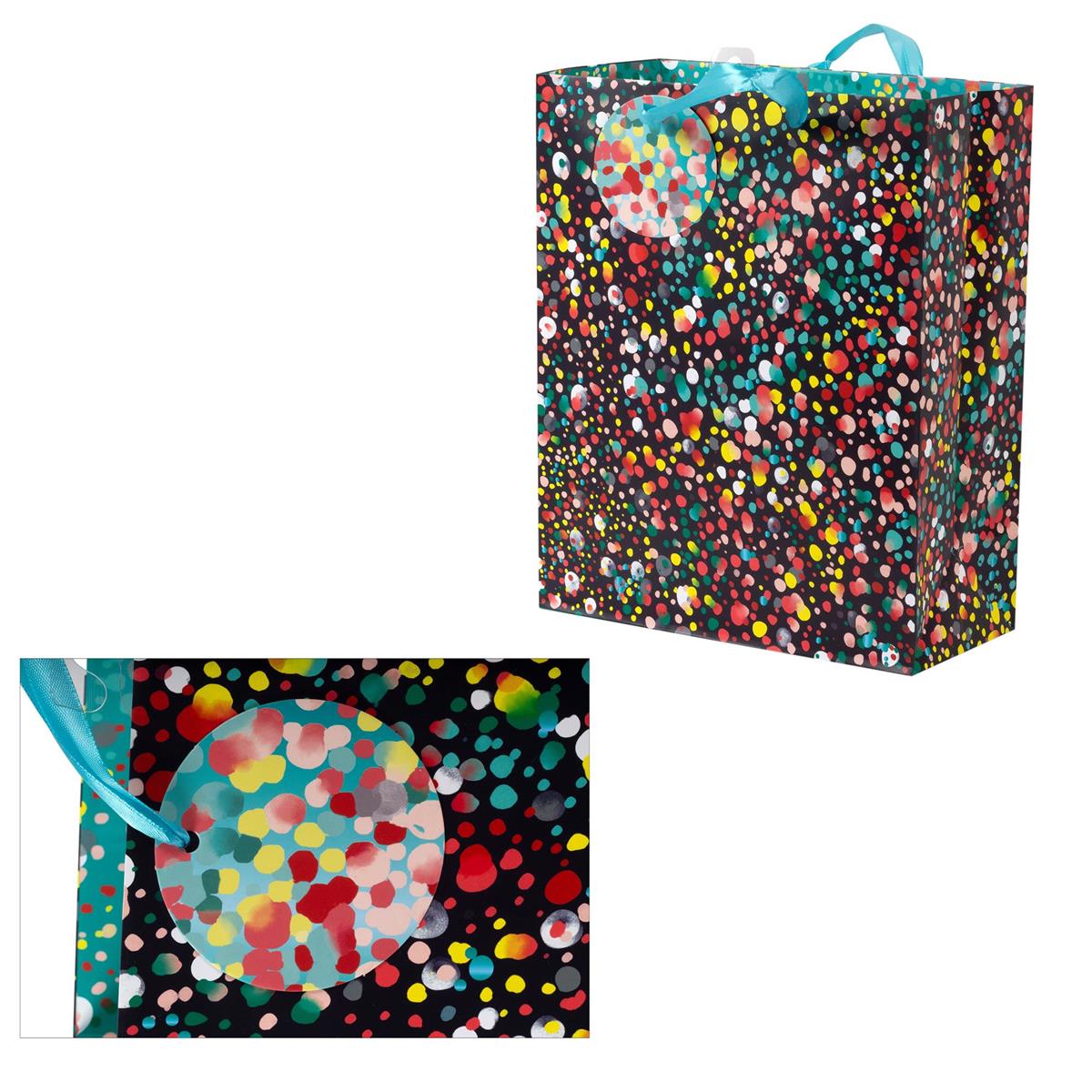 Paper T. Gift Bag, Large, Watercolour Splatter, Black. 157GSM, Tag +j-hook