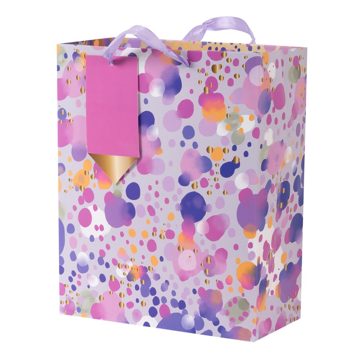 Paper T. Gift Bag, Jumbo, Watercolour Splatter, White, 157GSM, Tag +j-hook