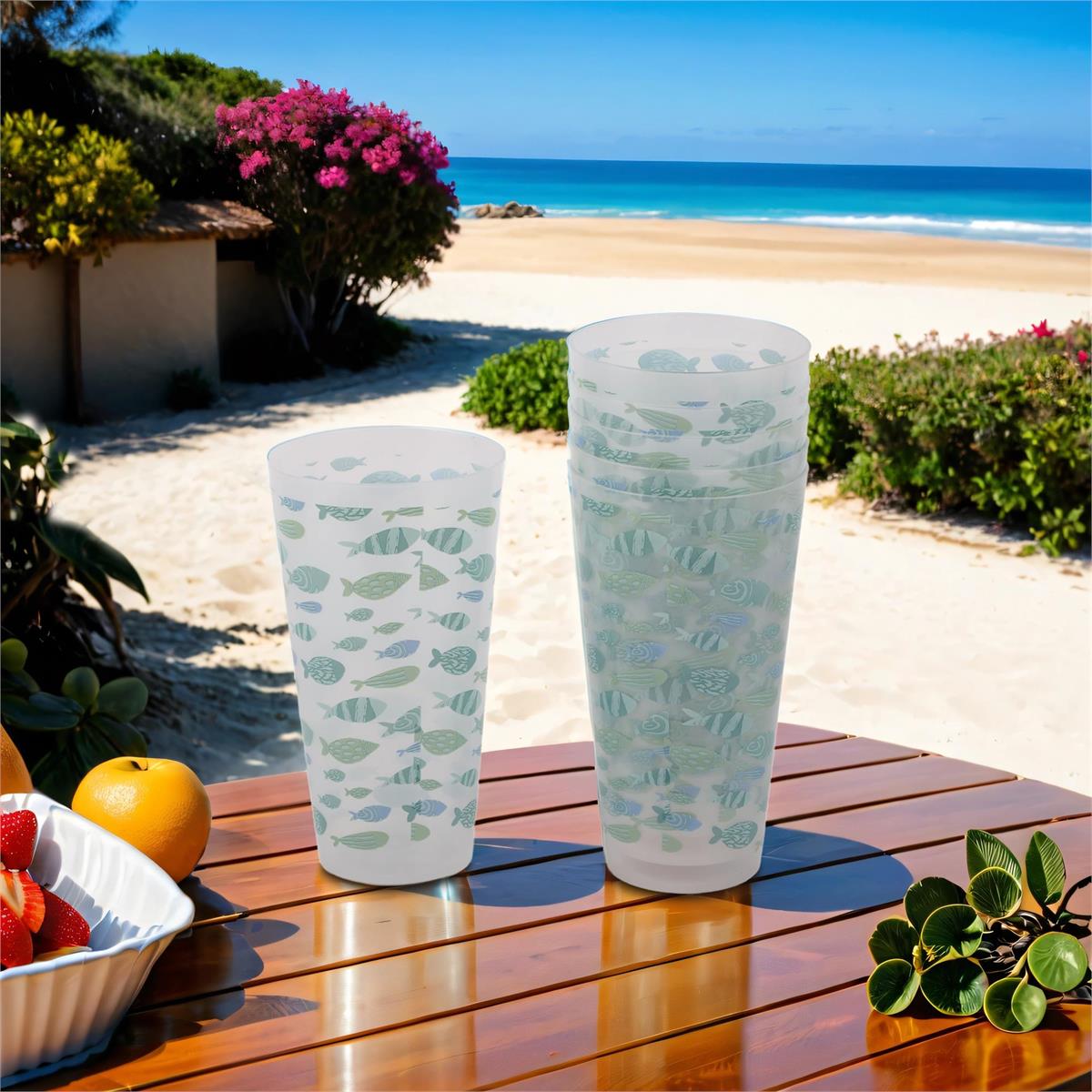 Luciano 4pk 27oz Tumbler w/ Designs , Fish,Color Label
