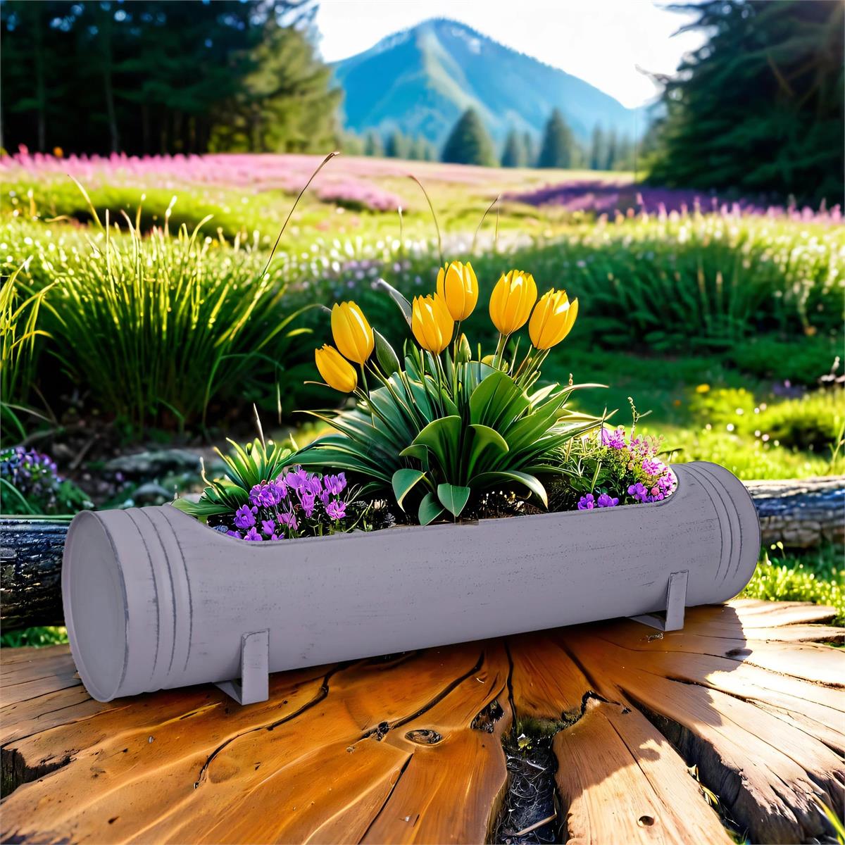 Garden E. Painted Log Shape Planter 20"L x 4.5"D, 4Cols, UPC