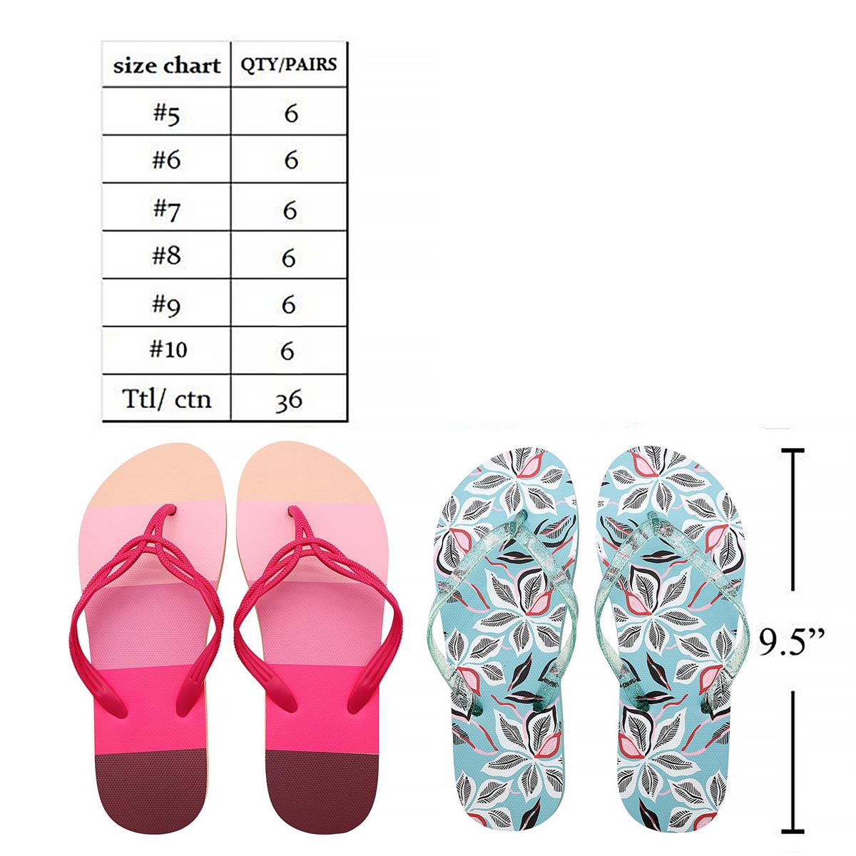 Ladie's Zoris Flip Flops, Sizes:5-10, 2 Patterns, hanger w/hangtag