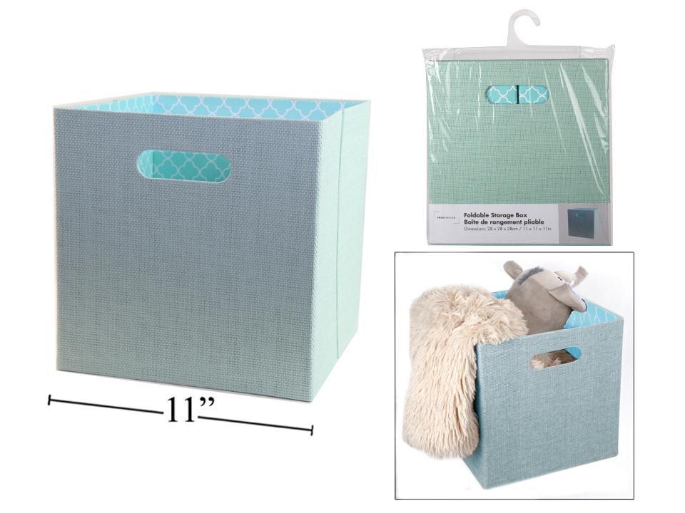 Woven Square Foldable Storage Tote Box,blue, 11x11x11in,