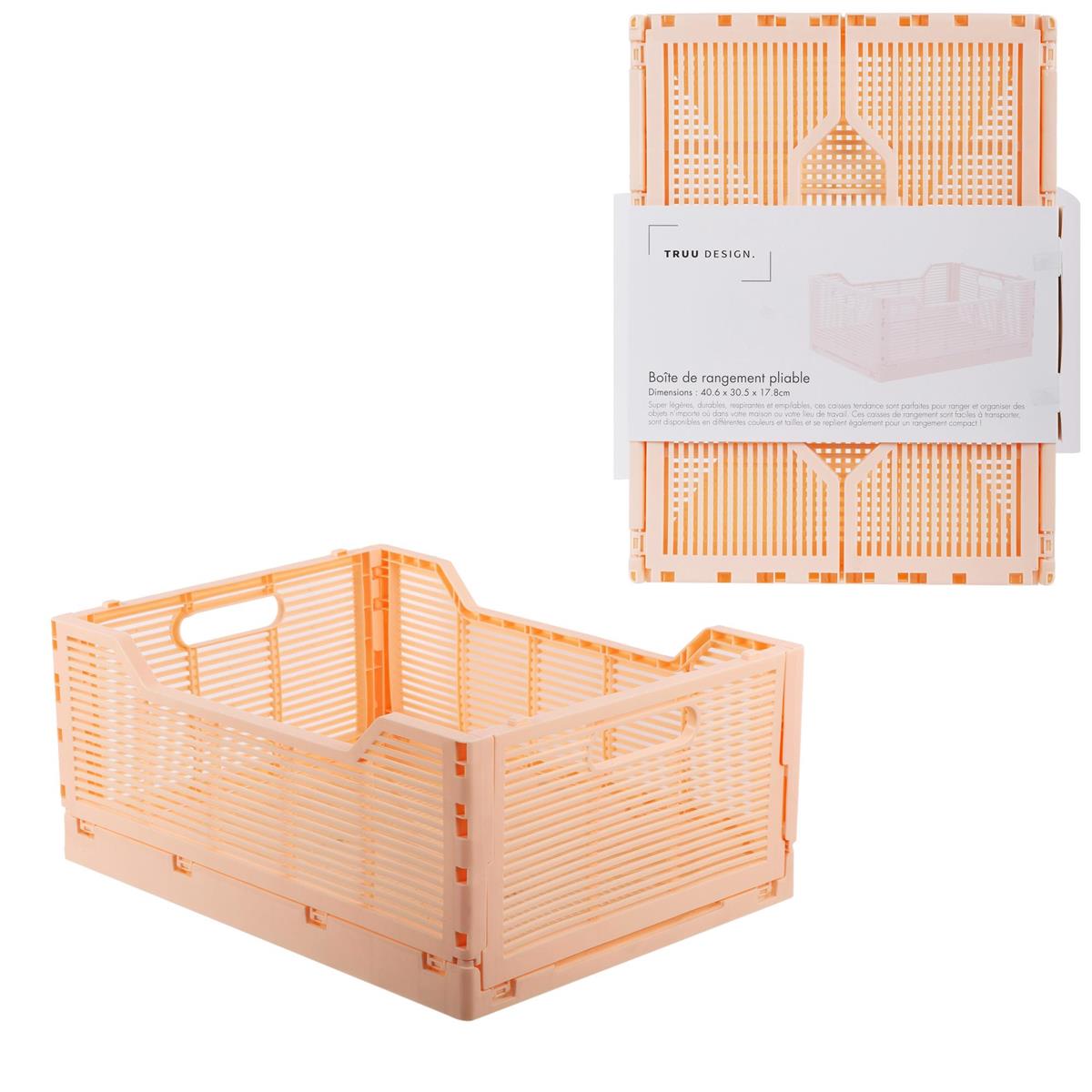 Folding Storage Crate, 16x12x7", Ballet Pink, Colour Wrap Band