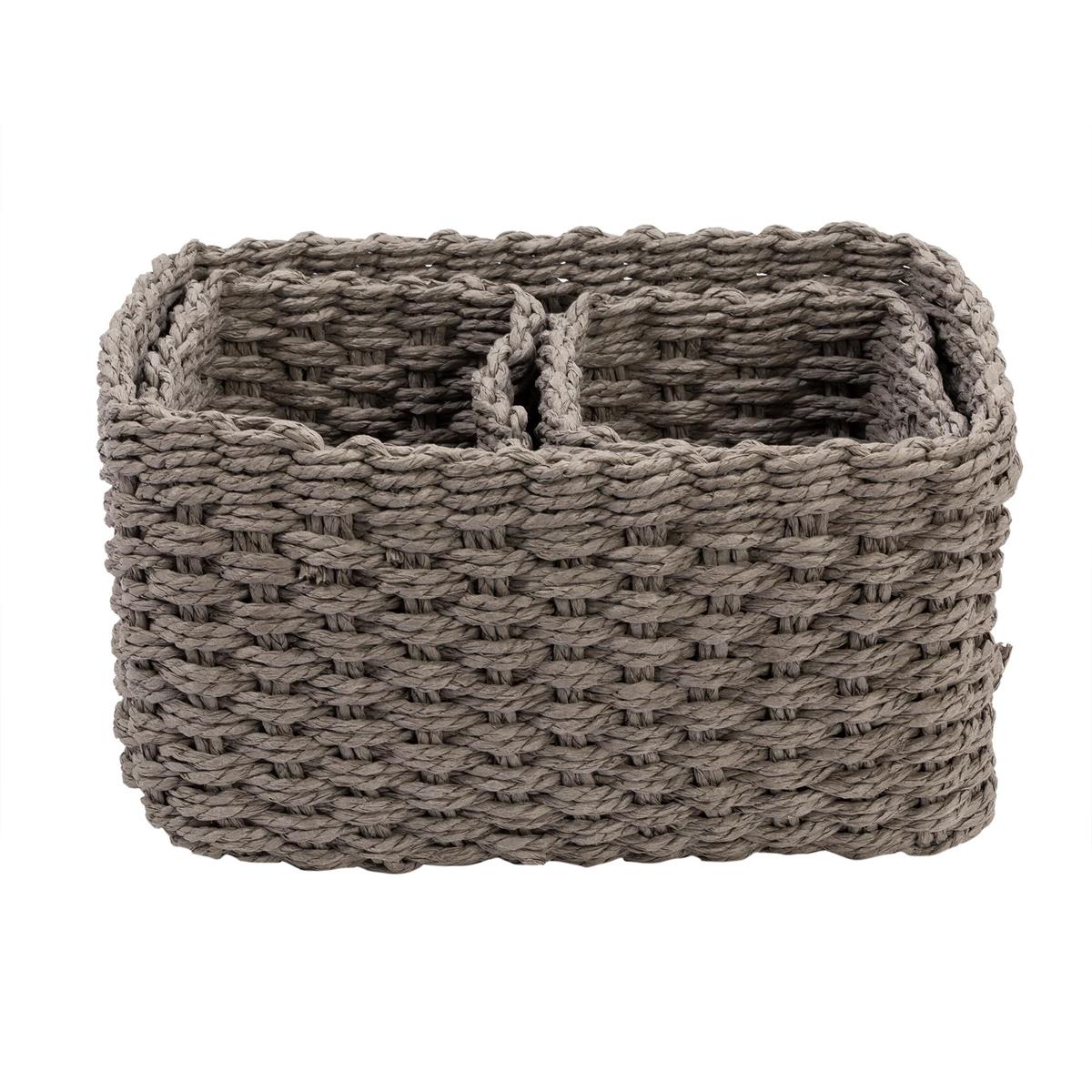 3PK Woven Storage Box, grey, 1PK 26x19x13CM, 2PK 17x11x10.5CM
