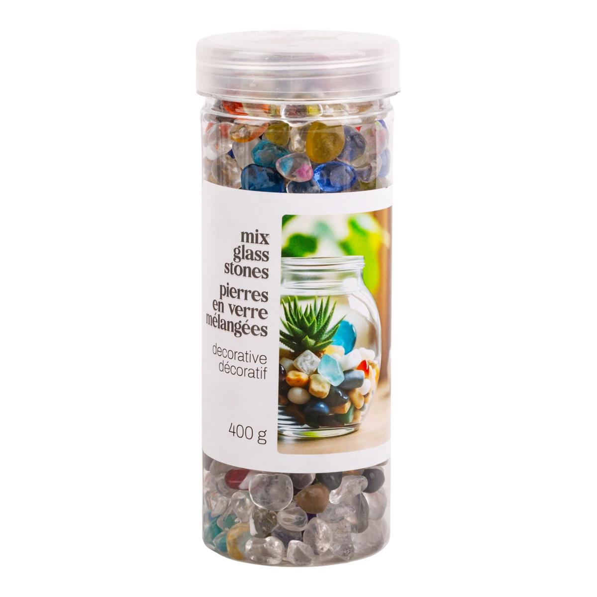 Glass stones, Mixed, 400G , 6-9MM, PVC jar/col label