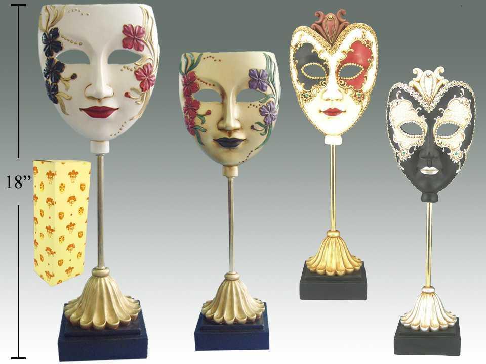 18"H Venetian Mask with Stand Decoration, 4 styles, c/bx
