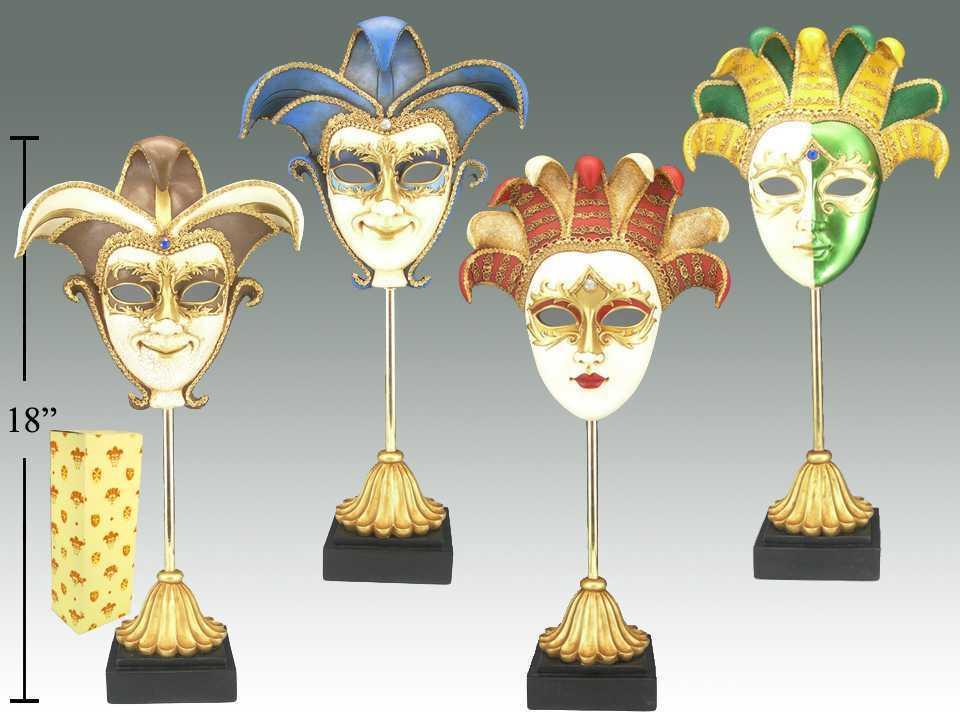18"H Venetian Mask with Stand Decoration, 4 styles, c/bx