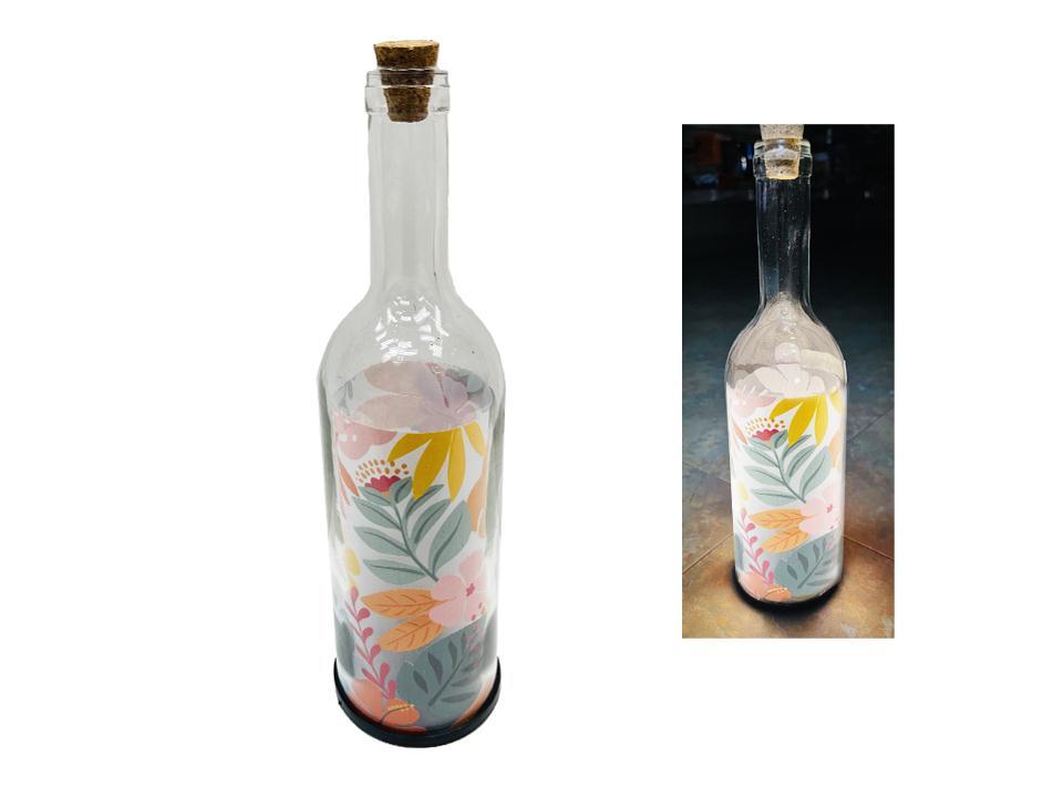 11.4"H Tropical Print Light-Up Glass Bottle, upc