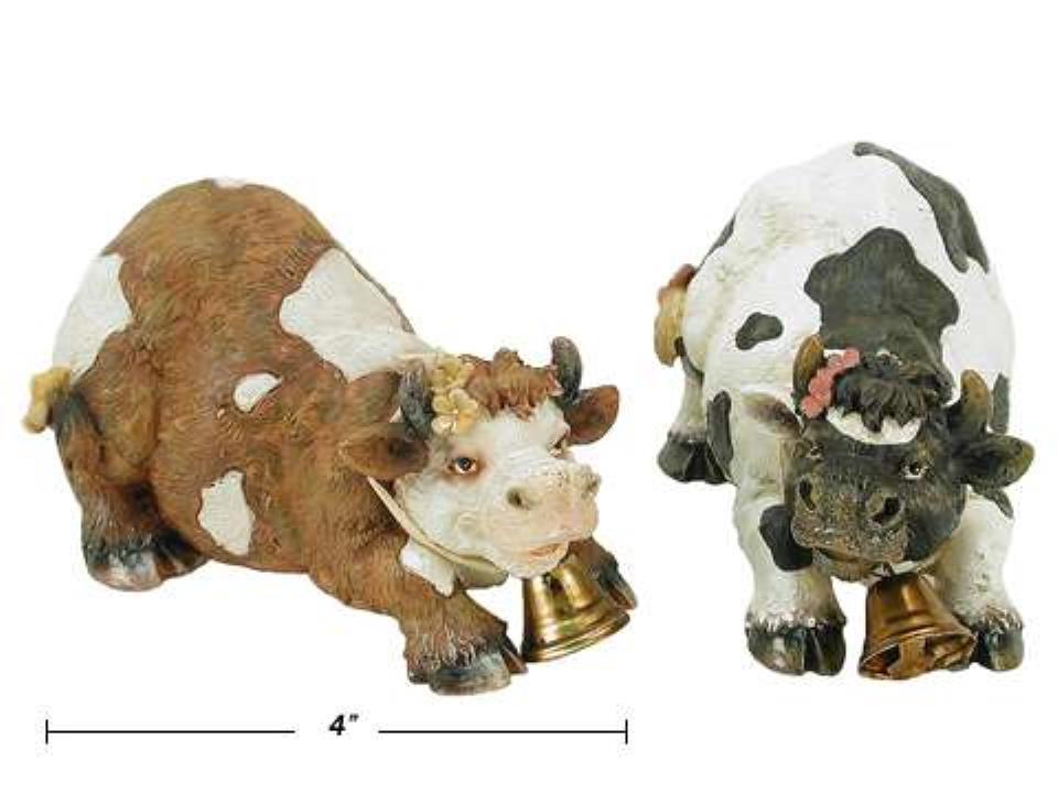 4" Polyresin Milk Cow Figurine, 2 col., brown box.