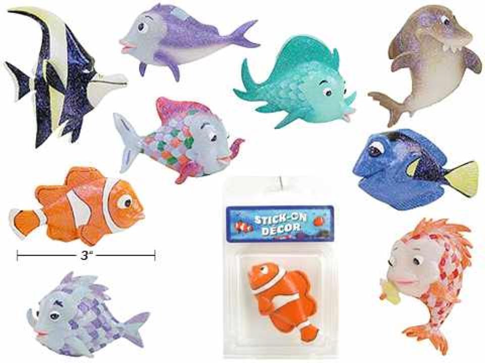 3"L P/resin Fish Figurine, 9 styles w/Suction Cup, clam shell