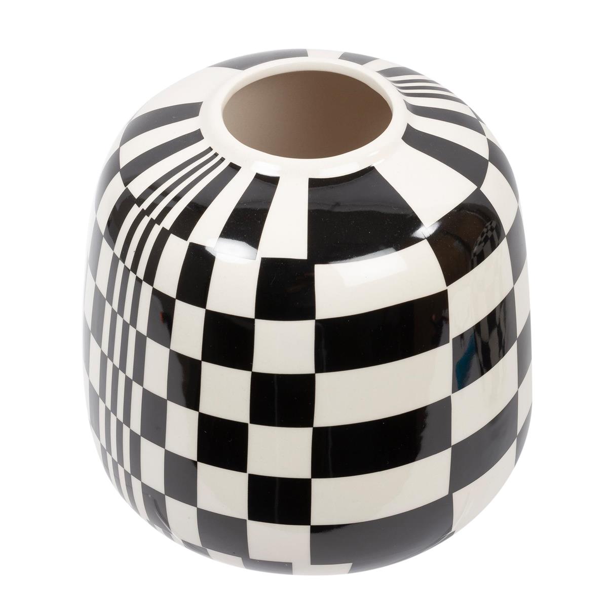 Checkered Ceramic Vase, 6.3"H