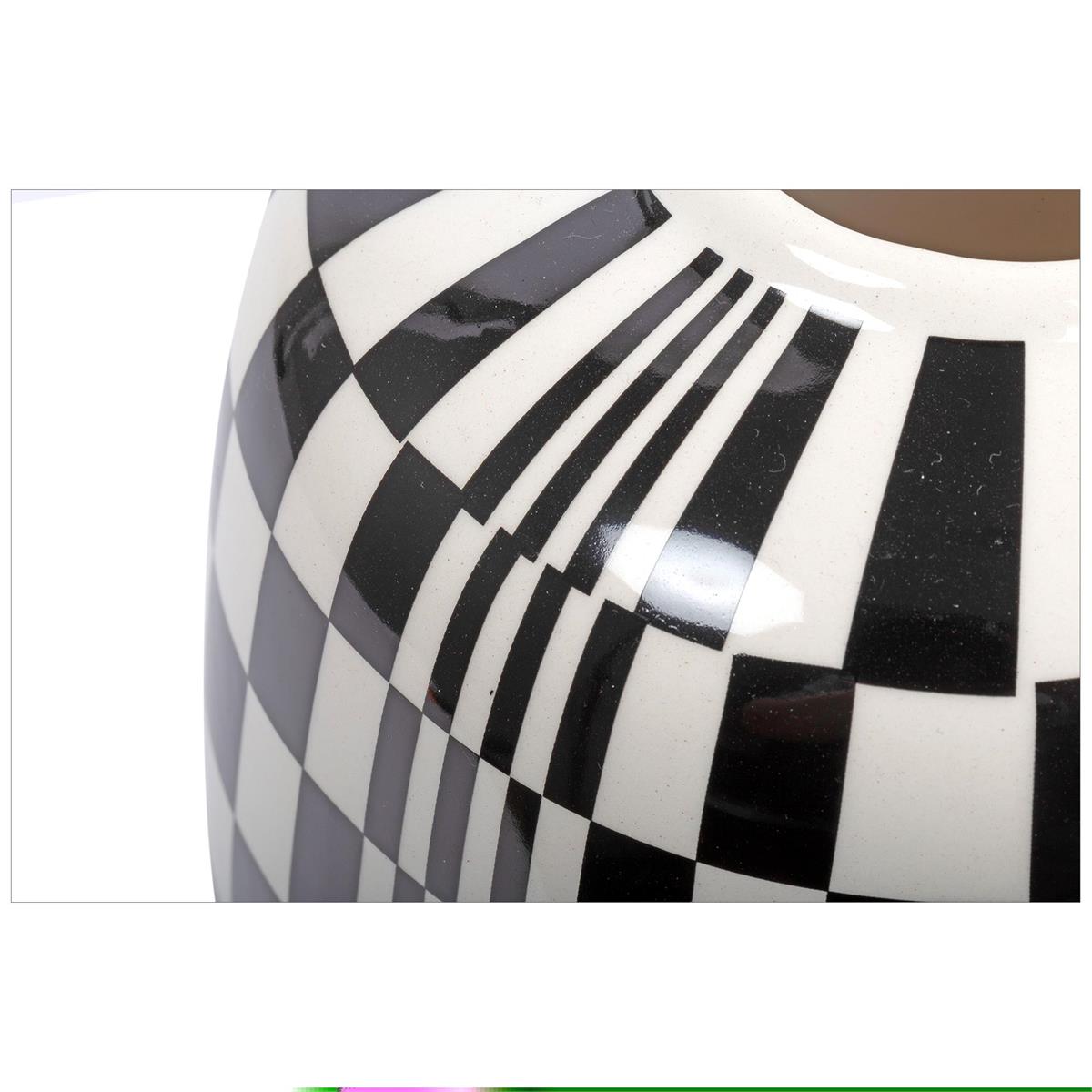 Checkered Ceramic Vase, 6.3"H