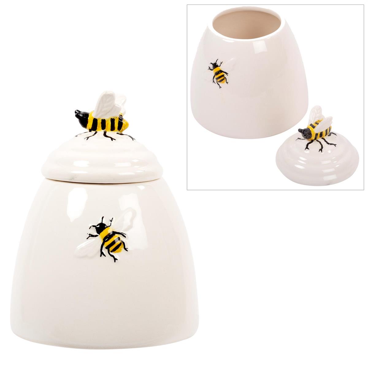 Garden Bee Ceramic Jar, 4"D x 5.1"H