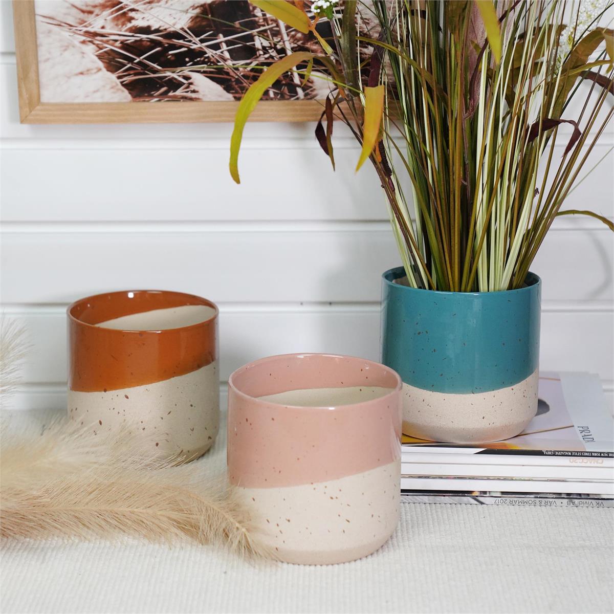 Dipped Glaze Planter, 5.1"D, 3 Assorted Colours