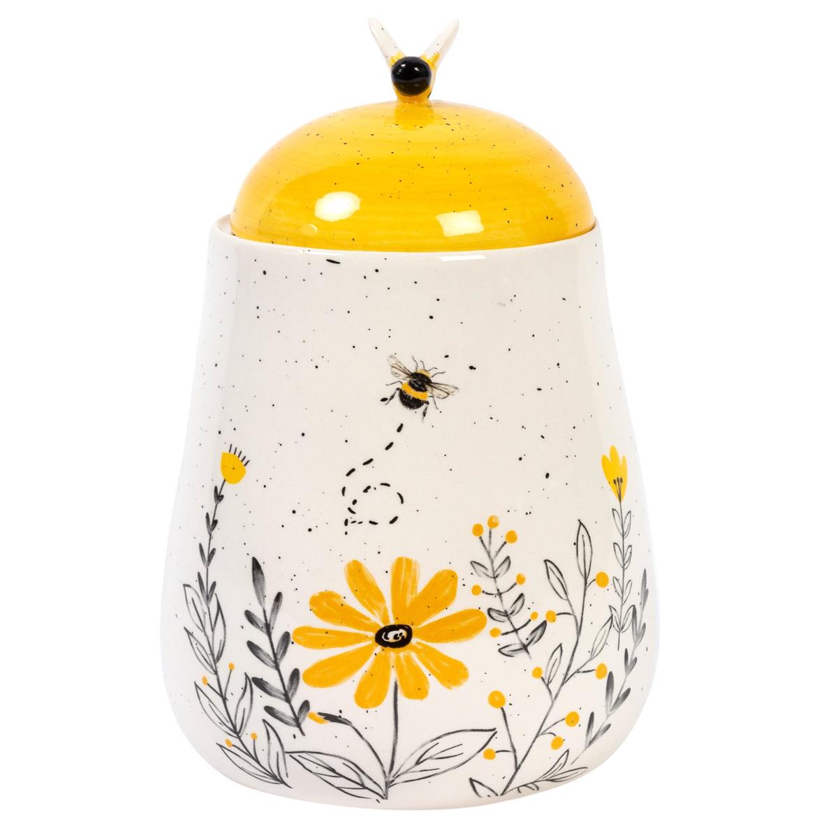 Garden Bee Ceramic Lidded Jar, 5.4"x5.4"x7.8", bbx