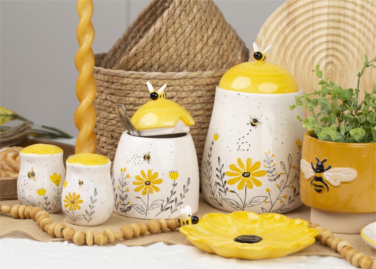 Garden Bee Ceramic Lidded Jar, 5.4"x5.4"x7.8", bbx