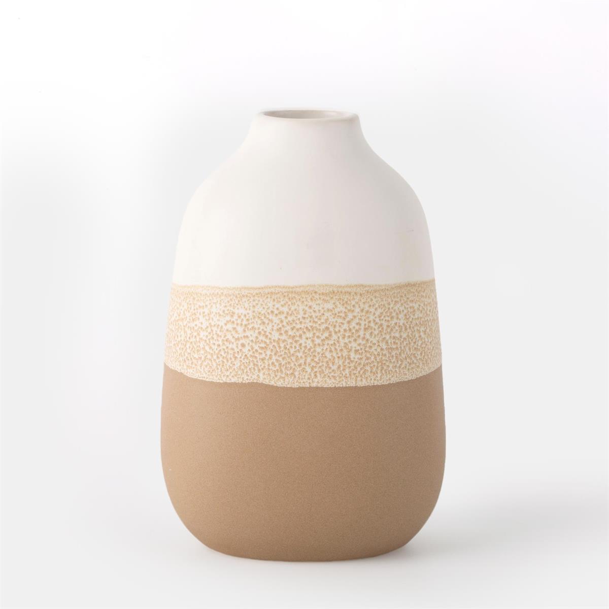 Reactive Glaze Ceramic Vase, Brown/White, 4.33x2.95x6.7