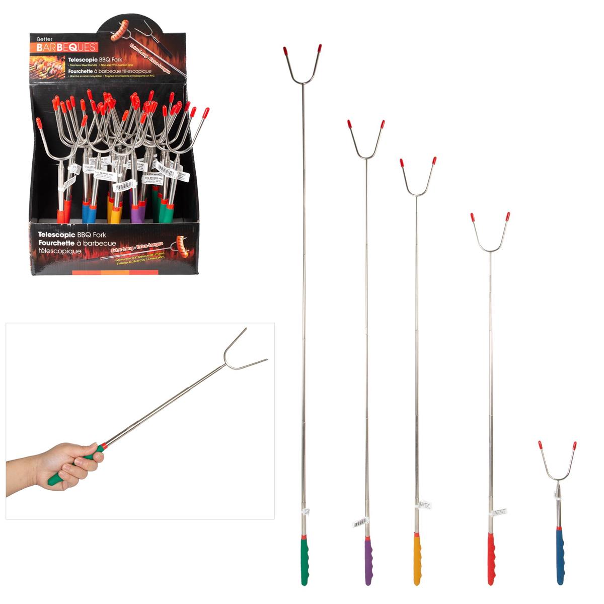 BBQ Extra Long Telescopic Fork, extends to 45", label, 25pcs/PDQ
