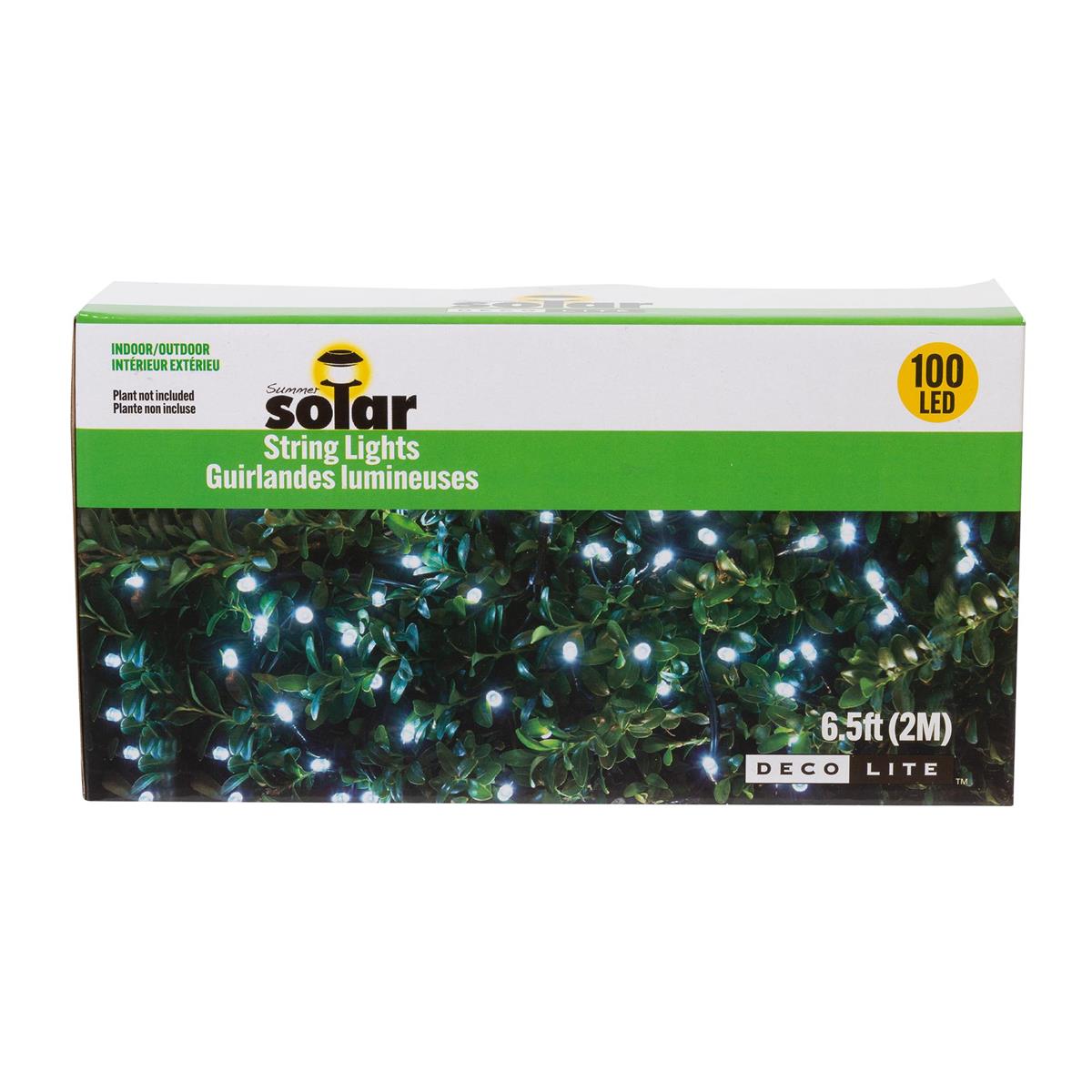 Solar 100 LED String Lights, Cool White, LED Distance 4", Total 6.56'